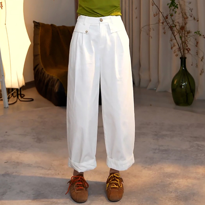 纯色简约百搭九分山本弯刀休闲裤