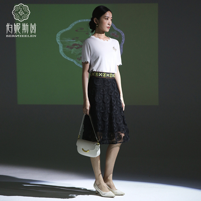 伯妮斯茵-千年情话-梁祝草桥结拜漆黑色半身裙纯色高腰2B40056