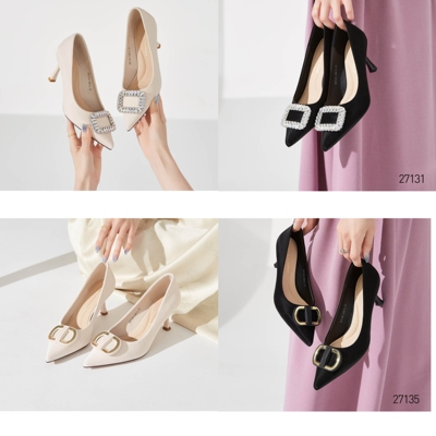 香香莉2024秋季新款细跟高跟鞋27131金属亮片通勤浅口单鞋女27135