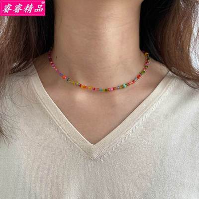 choke fashion bohemian short colorful rice bead necklace项链