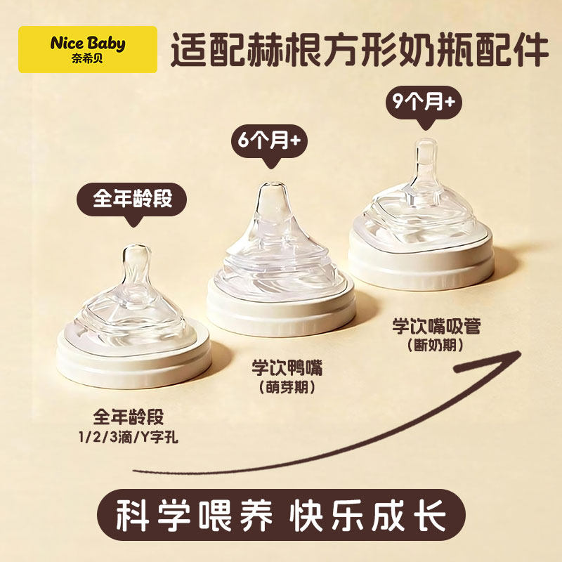 适配赫根奶瓶配件方形嘴鸭嘴学饮嘴吸管嘴直饮吸管杯盖重力球手柄