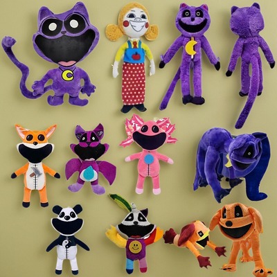 恐怖紫猫怪物微笑动物嘴毛绒玩具