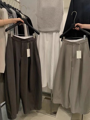 LOW FLAT韩代时髦设计感阔腿裤女秋装小个子宽松休闲九分气球裤女