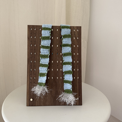 纯手工毛线编织细窄韩版亚文化小众辣妹围巾装饰设计条纹造型百搭