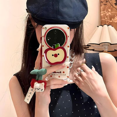 红苹果适用于oppofindx8pro手机壳新款findx8ultra小众女x8s硅胶防摔s+高级感x7/x6保护套por带挂绳手链支架