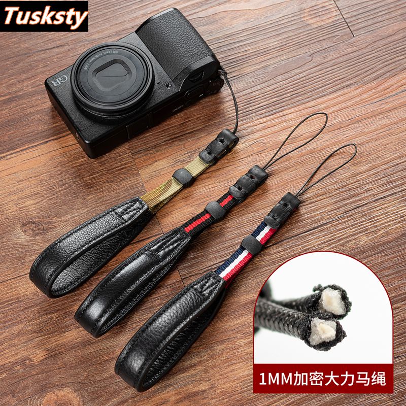 TUSKSTY原创牛皮相机腕带适用理光GR34黑卡富士尼康索尼松下挂绳