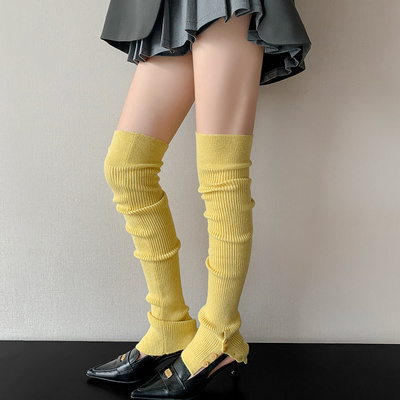 秋冬芭蕾风瑜伽长筒过膝堆堆袜套女Y2K鹅黄纽扣针织蓝色护膝腿套