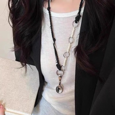 手工编绳金属银色勺子吊坠项链女