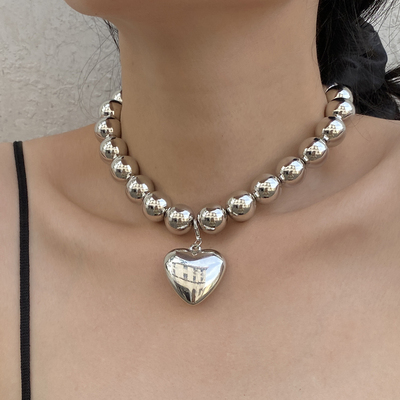 金属金属球女爱心桃心项链锁骨链