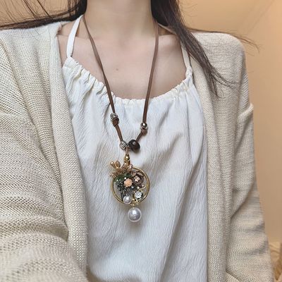 新中式金属花朵吊坠项链配饰女