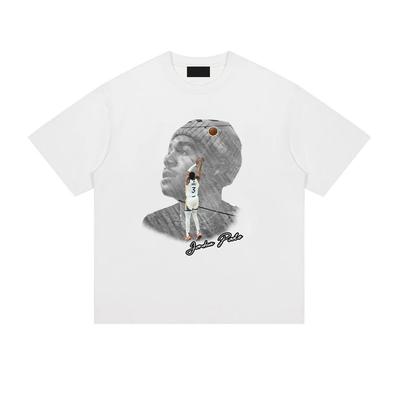 xbzwg普尔数码直喷外贸尾货重磅纯棉手绘字母美式小领口T恤短袖