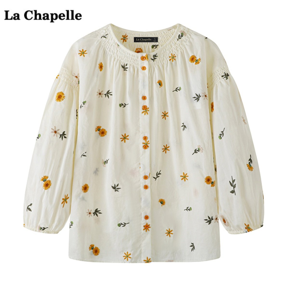 拉夏贝尔/La Chapelle宽松碎花长袖衬衫女秋季新款减龄小个子上衣
