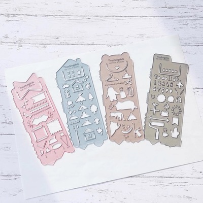 日本可慈王纸胶带切割模板尺KUTSUWA书签型胶纸造型