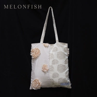 MELONFISH绣球花玫瑰刺绣帆布包