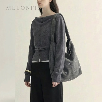 MELONFISH毛毛刺绣蝴蝶结托特包