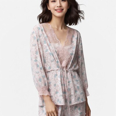 28218莫代尔家居服可外穿七分袖睡衣睡裤套装女柔软舒适复古大码