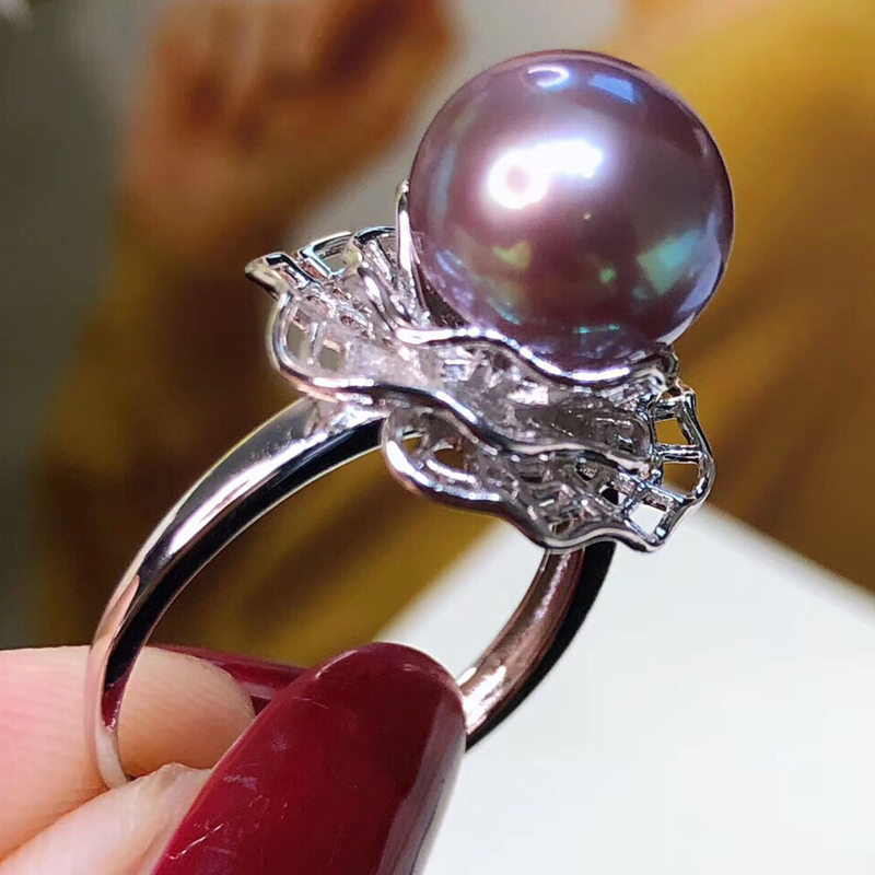 珍妮芙珠宝妖艳紫强光大颗淡水珍珠戒指 S925银镂空戒指环女礼物_虎窝淘