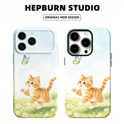 猫追蝴蝶高级感小众创意适用iPhone171615pro手机壳新款华为mate70小米卡通vivoS19软iqooneo10苹果14findx8