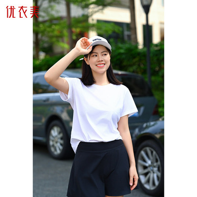 优衣美夏季新款休闲风圆领短袖T恤女薄款透气套头衫12655