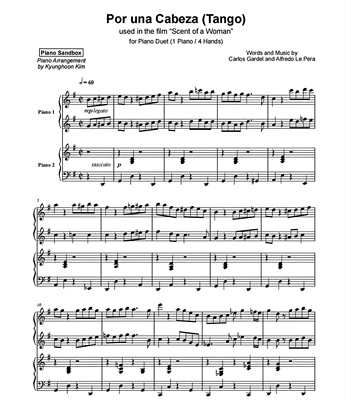 por una cabeza一步之遥 四手联弹 电子谱 流行钢琴曲 电子版