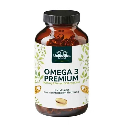 代购德国鱼油Omega3胶囊1000毫克Unimedica DHA和EPA维生素E120粒