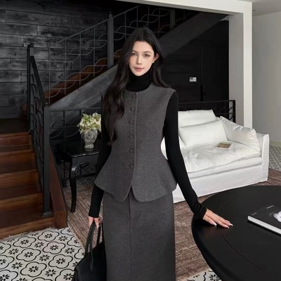 Vane韦恩高级感气质百搭呢子马甲上衣2025新款秋冬搭配半身裙女