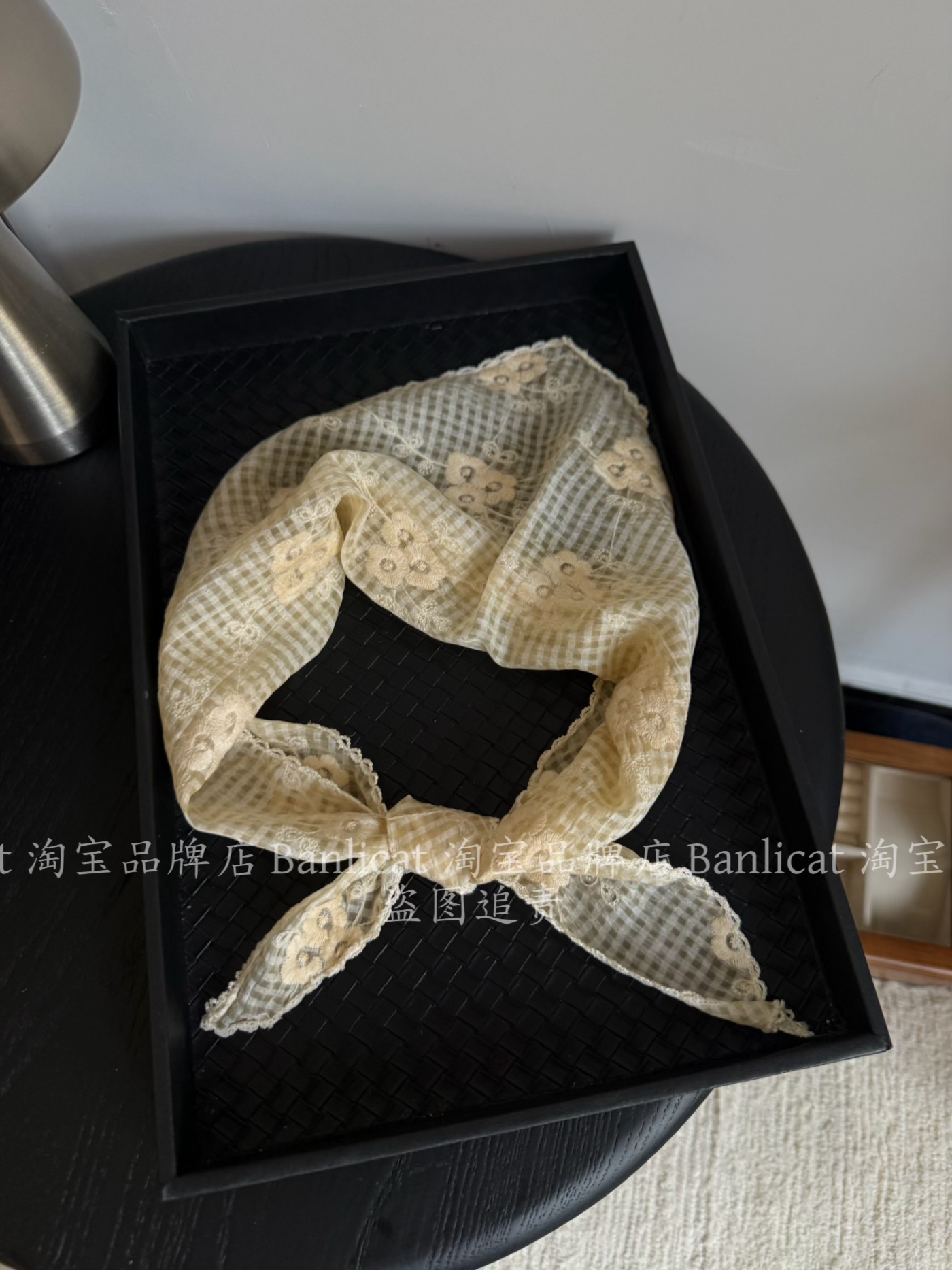 BanliCat森系刺绣小花三角巾蕾丝围巾夏季薄款护颈小丝巾韩版百搭