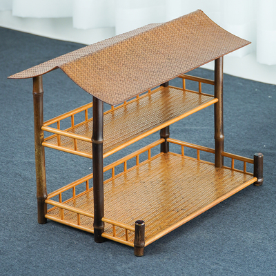 CBJ034手工特色屋檐紫竹双层置物架