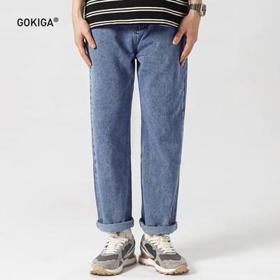 gokiga纯色日系水洗牛仔裤