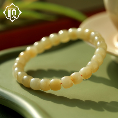 顽石灵毕业级糖芯俏色糖玉和田玉老型珠单圈手串W2-352