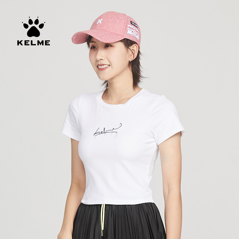 KELME卡尔美新款t恤女装白色时尚打底衫短袖高腰字母上衣ins潮_虎窝淘