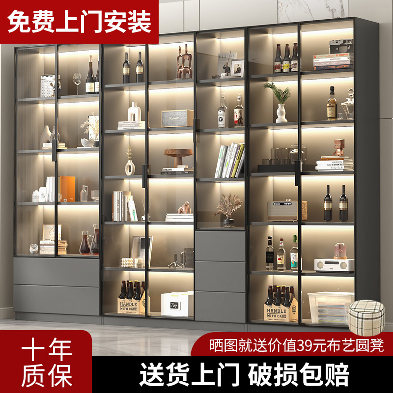 书柜带玻璃门展示柜酒柜储物柜家用客厅一体整墙到顶书架手办柜子