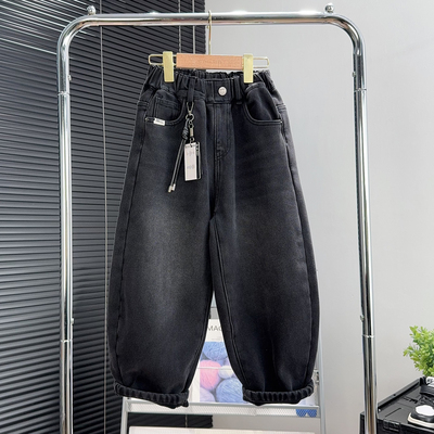 大E小e童装男女童加绒牛仔裤2025冬季新款儿童黑色加厚裤子潮8738