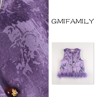 80935女童新中式马甲秋冬款背心鸵鸟毛女宝宝马夹盘扣提花上衣