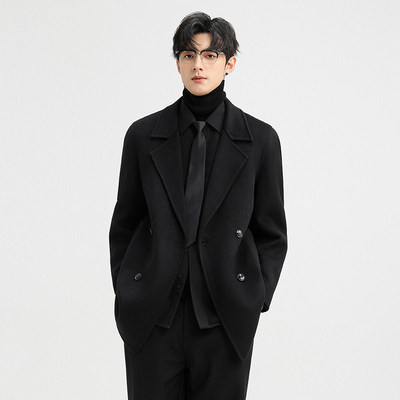 双面羊毛呢子短款大衣男休闲秋冬季非羊绒男装高级感妮子风衣外套