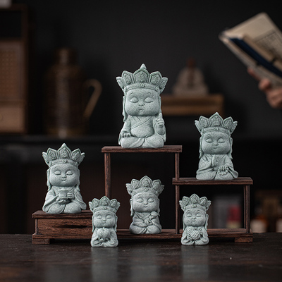 宝宝佛桌面禅意聚帙青砂石装饰品