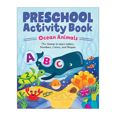 英文原版 Ocean Animals Preschool Activity Book 儿童学前活动书 海洋动物 75个游戏学习字母 数字 颜色和形状 进口英语原版书籍