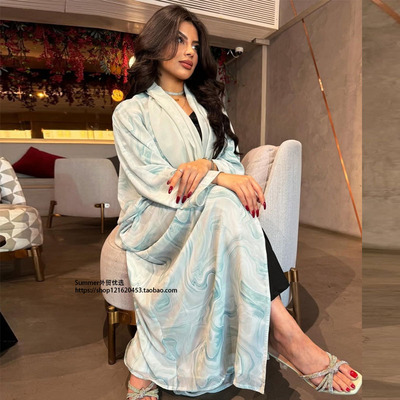 2025中东阿拉伯迪拜印花头巾长袍