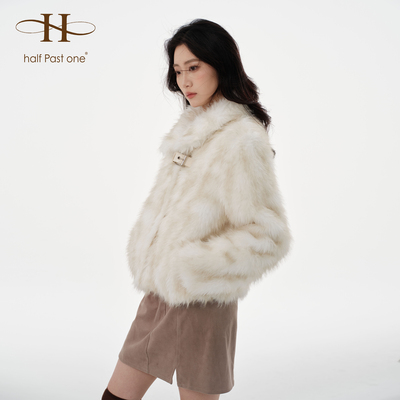 HPO原创设计气质感冬季新款环保皮草短款外套上衣女休闲高级感