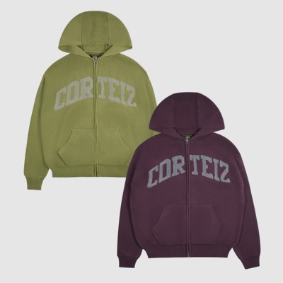 现货CORTEIZ恶魔岛拉链连帽毛衣针织开衫短宽外套嘻哈美式BOXY