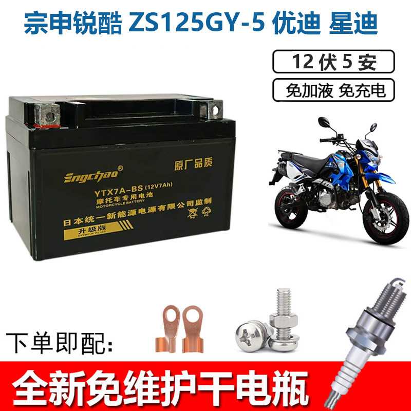 摩托车干电瓶宗申锐酷ZS125GY-5 MO悦 ZS125T-59优迪 星迪蓄电池