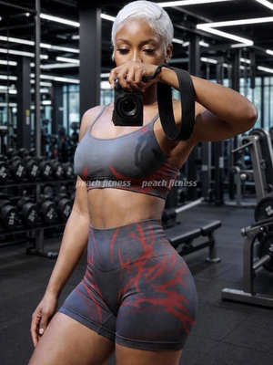 肌肉鲨鱼GYMSHARK风暴纹高腰收腹提臀无缝运动健身阳离子三分短裤