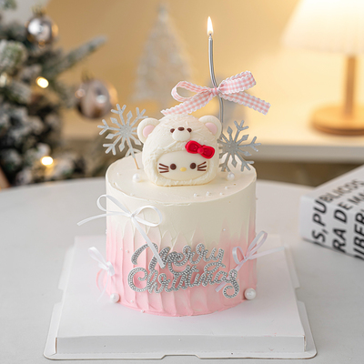 2026圣诞节熊头小猫蛋糕装饰巧克力摆件Merry Christmas雪花插件