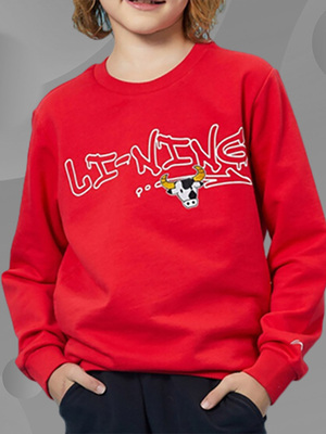 Lining/李宁正品男大童时尚运动宽松舒适印花圆领套头卫衣YWDR349