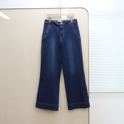 美式丹宁DJ 女款 深蓝洗水高腰阔腿牛仔裤 F599
