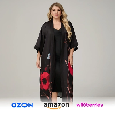 跨境睡衣女缎面印花耀婷大码轻奢七分袖睡袍女士家居服3585+2669