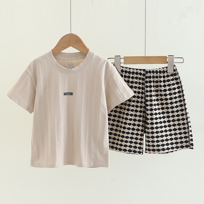 男童睡衣女童大童亲子家居服儿童夏季薄款纯棉短袖套装空调服a类