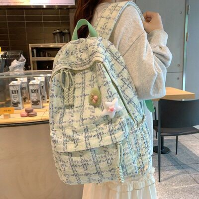 日系ins格子轻便大学生双肩包