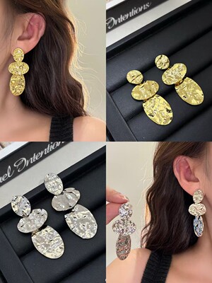 丽银饰品丽贝丽影耳上新款欧美风时尚个性夸张不规则金属感耳钉女