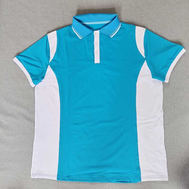 定做夏季男女校服同款运动T恤衫白色拼接浅蓝色短袖POLO衫T恤衫